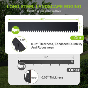 TECSPACE Steel Landscape Edging, 8-Pack Steel Garden Edging Borders, 40" L x 6" H Strips, Hammer ...